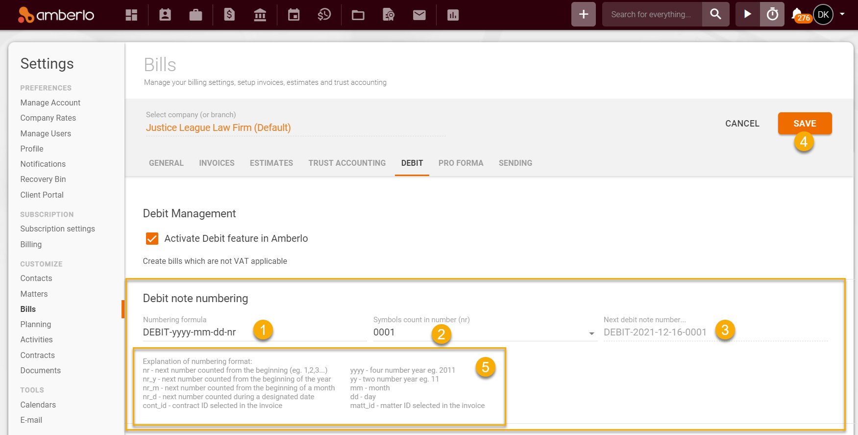 Debit Note Settings