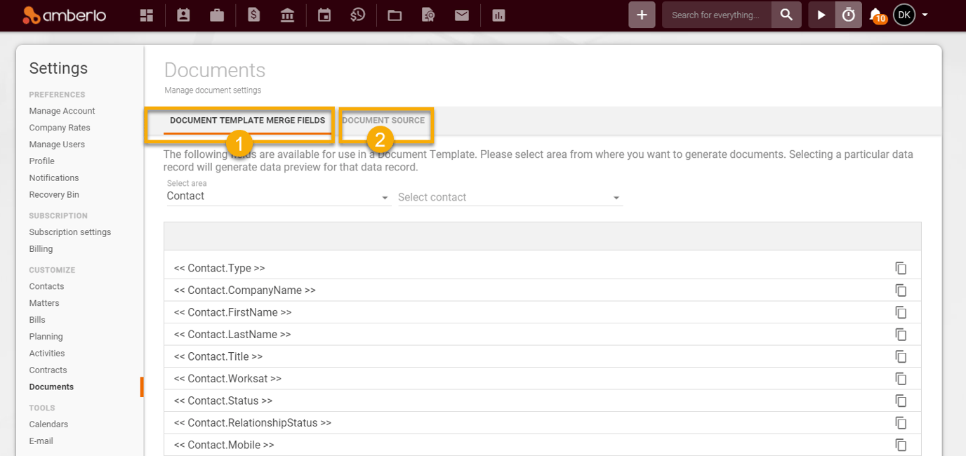 Documents Settings