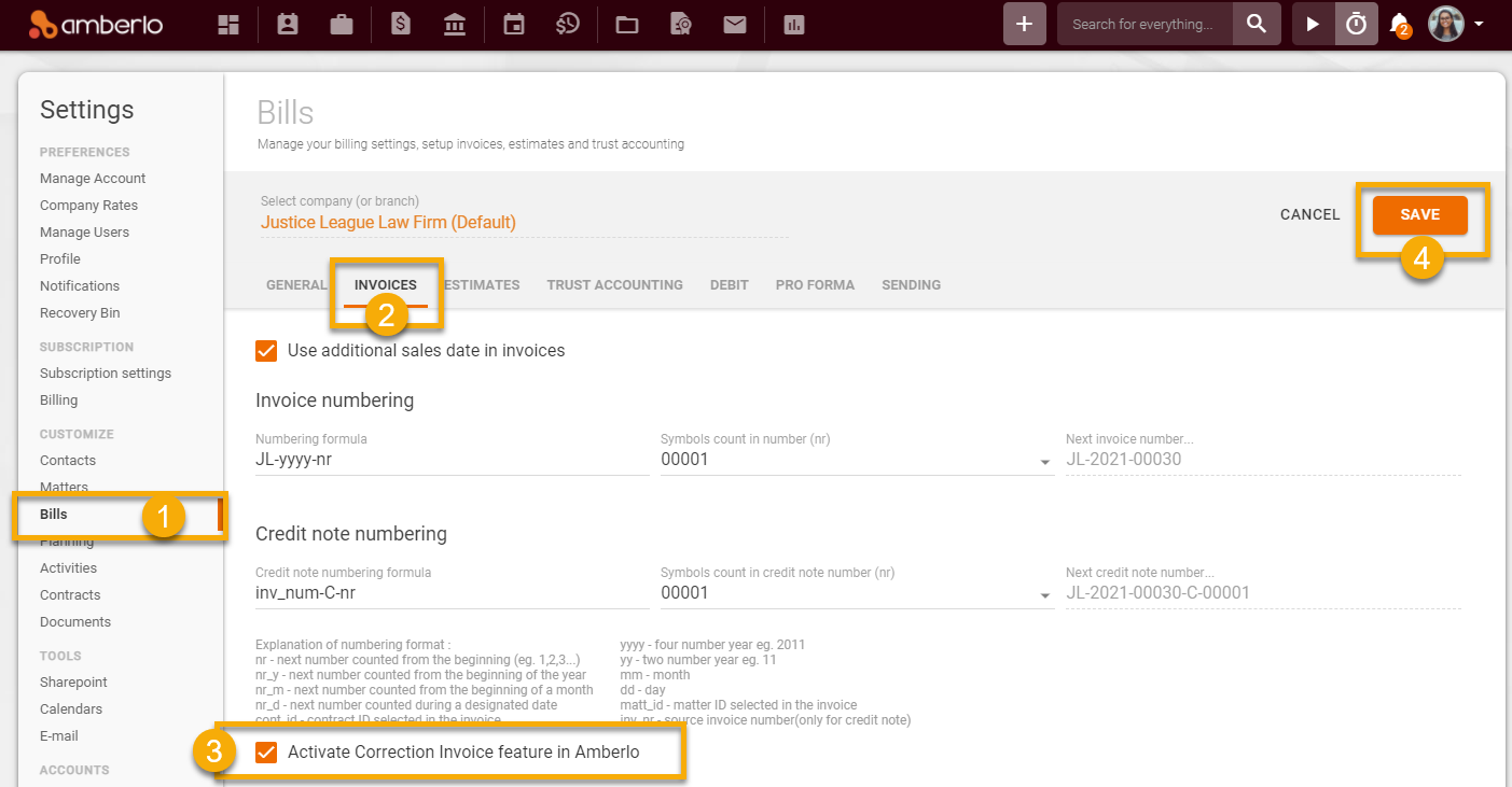 How to Activate Correction Invoice feature?