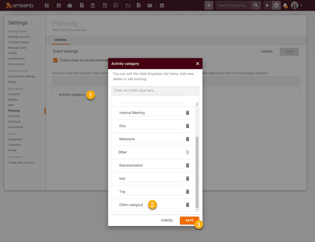 How to edit "Activity category" list?