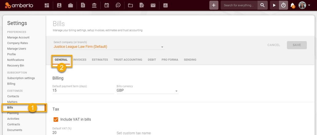 How to set General Bills Settings?