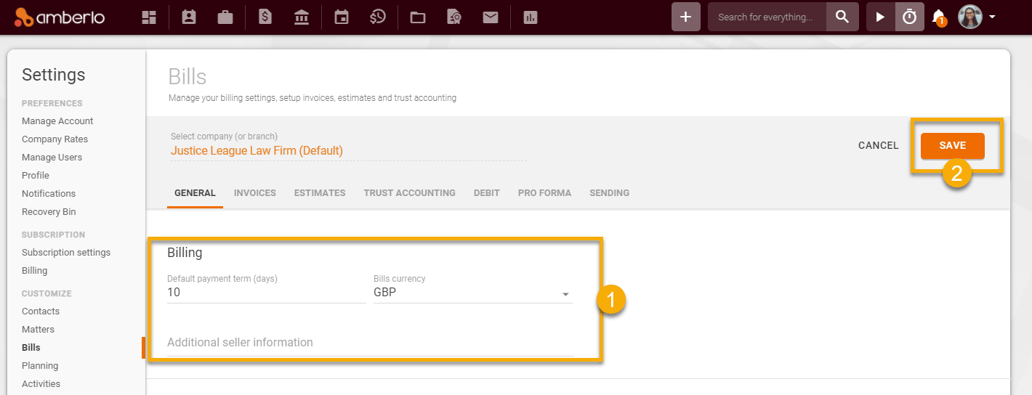 How to set General Bills Settings?