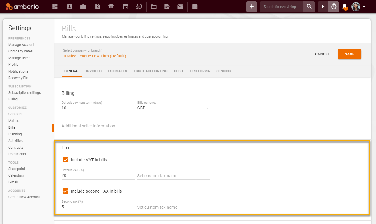 How to set General Bills Settings?