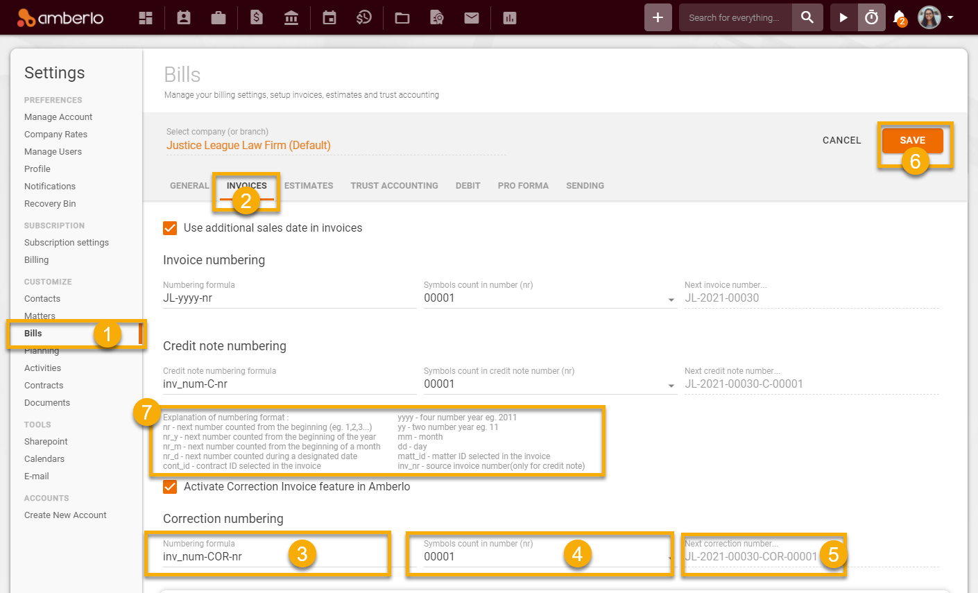 How to set Correction Invoice numbering formula?