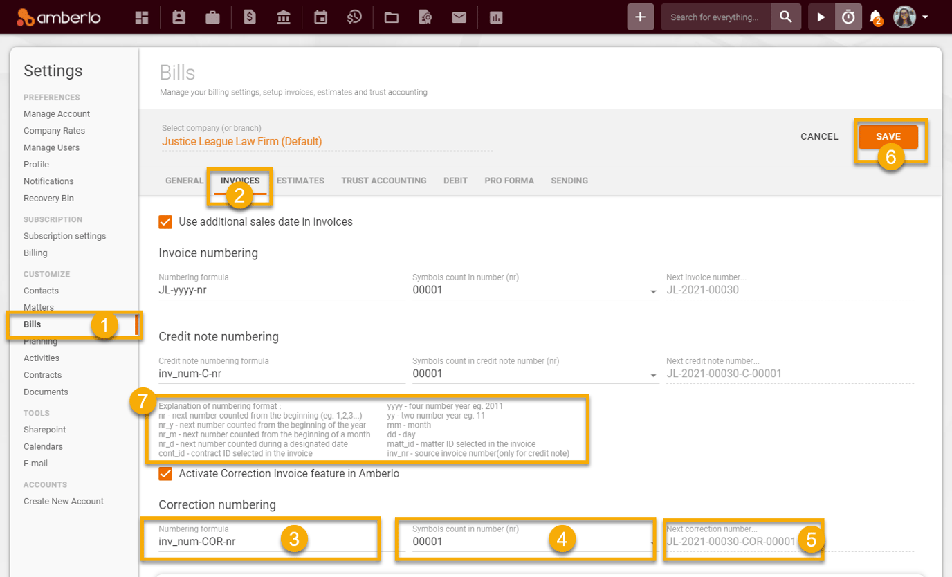 How to set Correction Invoice numbering formula?