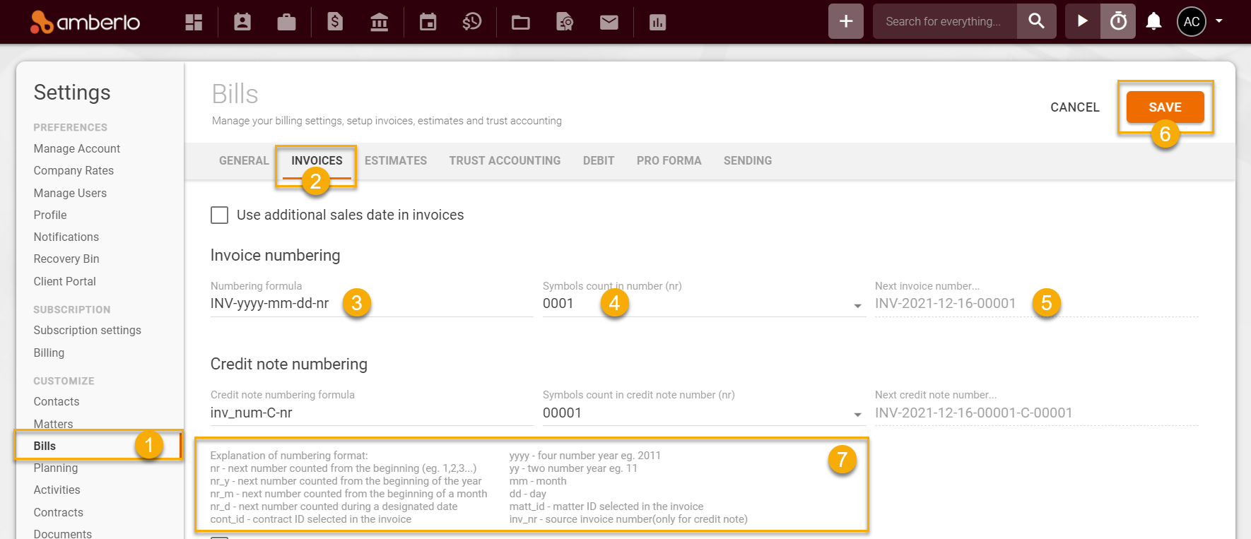 How to set Invoices numbering formula?