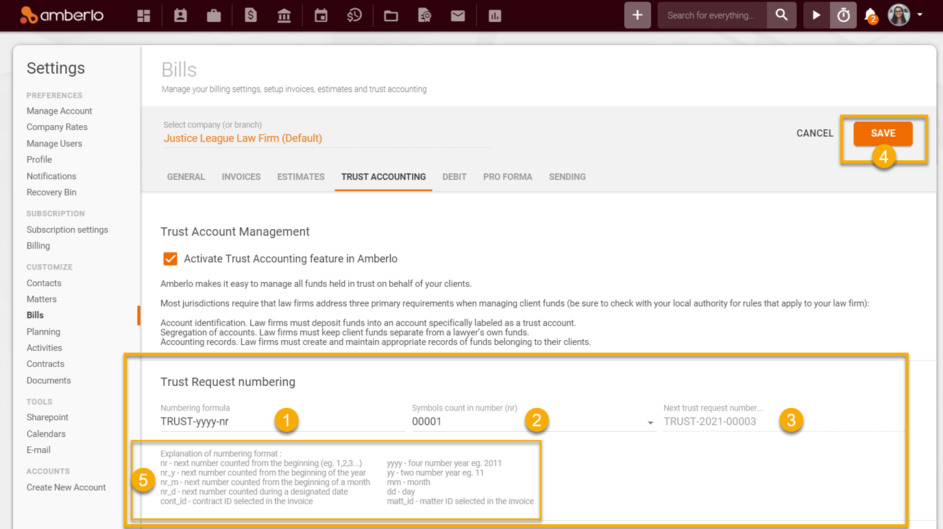 Trust Accounting Settings