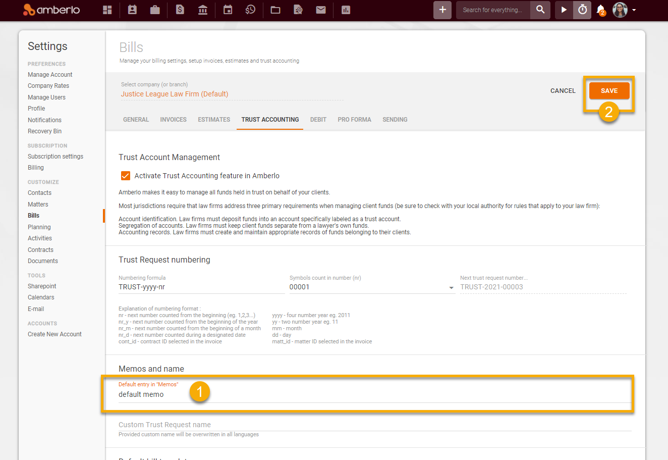 Trust Accounting Settings