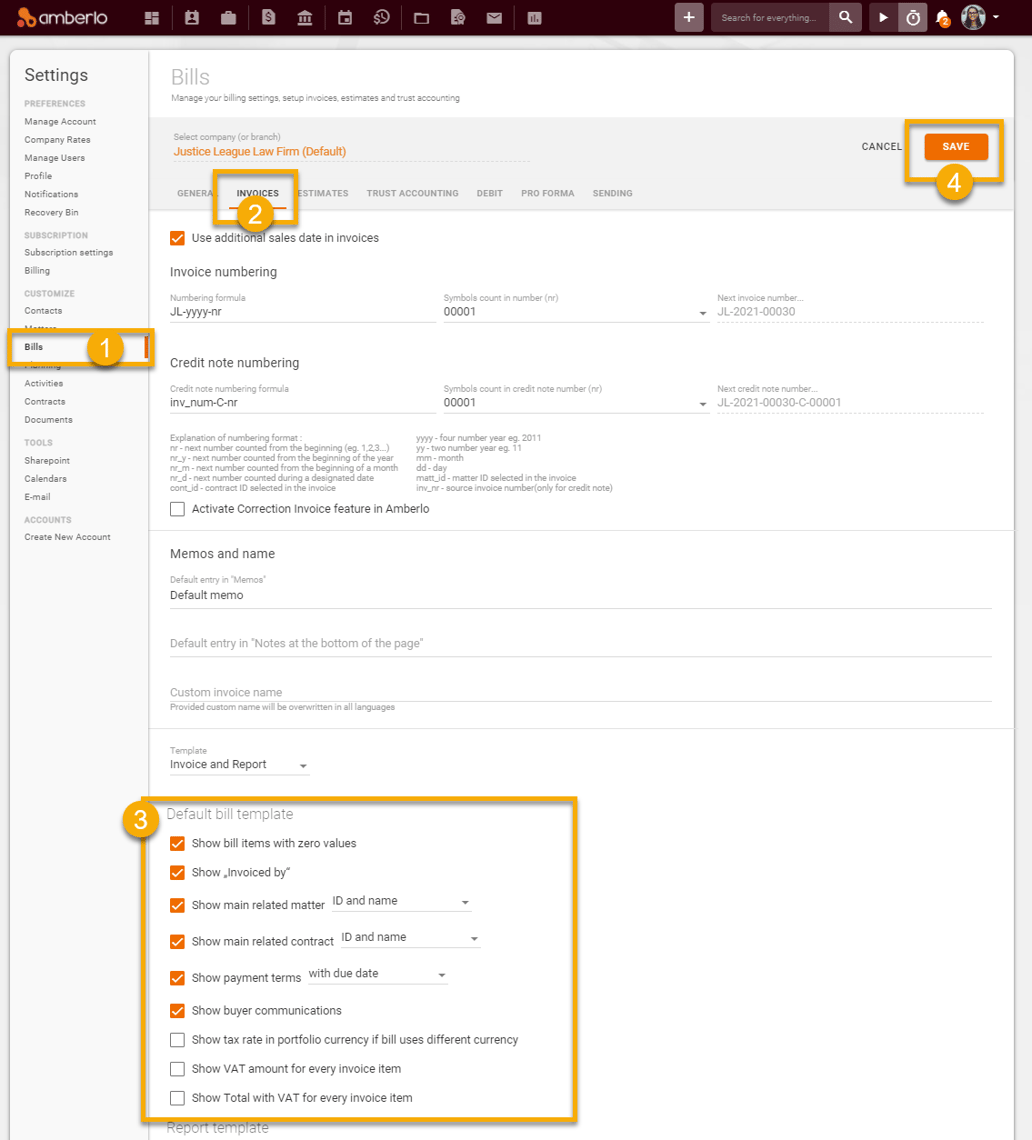 How to set Default Invoice/Report Template Settings?